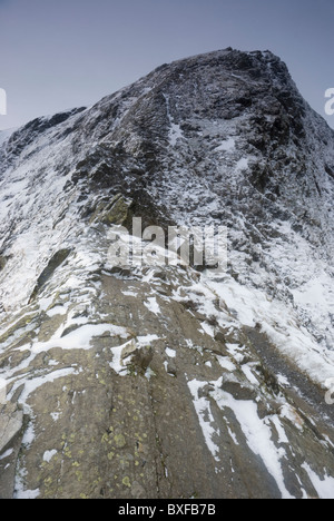Sharp Edge in winter, the infamous and dangerous steep ridge leading up ...