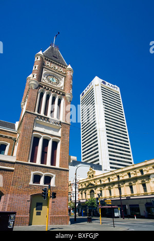 The old Perth Town Hall contrasting with the new City of Perth Library ...
