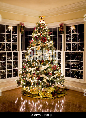 Christmas Tree with lights Stock Photo - Alamy