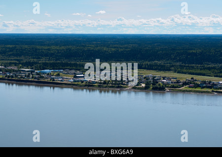 Aerial view of Fort Simpson at Mackenzie and Laird Rivers, Northwest ...