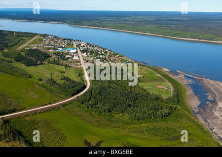 Aerial view of Fort Simpson at Mackenzie and Laird Rivers, Northwest ...
