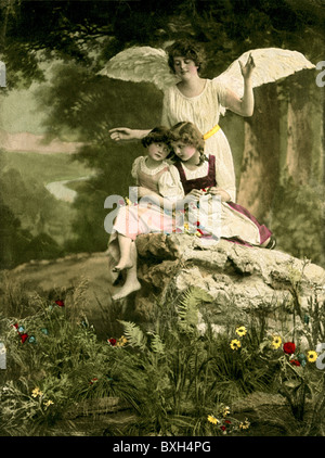 religion, Christianity, guardian angel protecting child, Germany, circa ...
