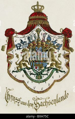 heraldry, coat of arms, royal emblem of Saxon kingdom, Germany, 1903 ...