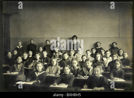 people, school, group picture of schoolgirls, elementary school of ...