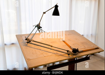 Drafting Table with Tools and Blueprint Stock Photo: 24126558 - Alamy