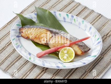 Grilled Japanese spanish mackerel fermented in Saikyou miso Stock Photo ...
