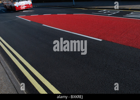 Coloured asphalt bus lane Ipswich United Kingdom Stock Photo - Alamy