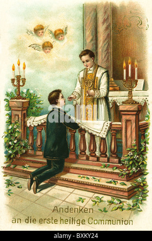 religion, Christianity, memento at the first communion, coloured wood ...