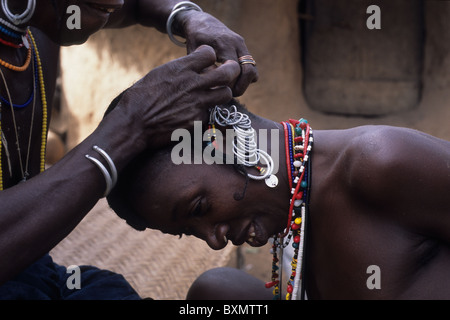 Bedik woman with traditional necklaces and beads. Bassari country, east ...