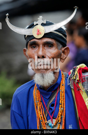 Old man wearing traditional warrior dress, Dili, Timor Leste (East ...