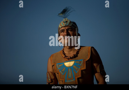 A Mayan ball player poses for a portrait in Chapab village in Yucatan ...