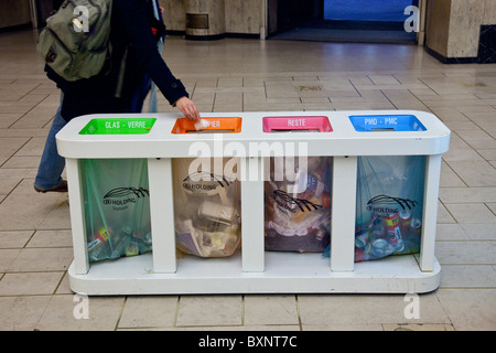 BELGIUM RECYCLING BINS IN BRUSSELS TRAIN STATION Stock Photo - Alamy