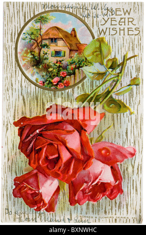 New Year's floral pink arrangement with a Christmas tree on a beige ...