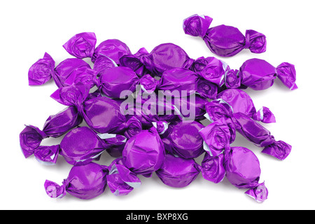 Purple Wrapped Candy on a White Background Stock Photo - Alamy
