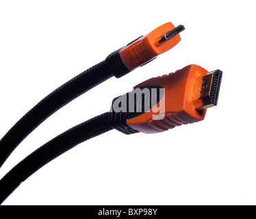 Closeup of white HDMI cable with it's reflection on blank disc Stock ...