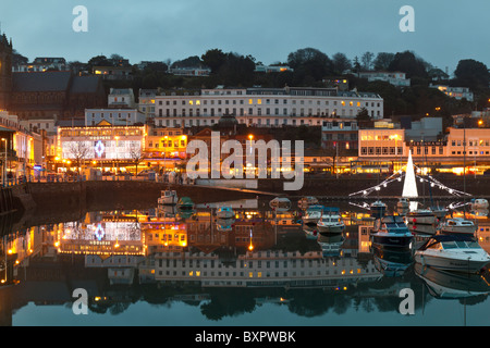 Torquay town harbour at night, Torbay, English Riviera, Devon county ...