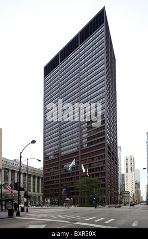 USA, Illinois, Chicago, Daley Civic Center Plaza illuminated at night ...