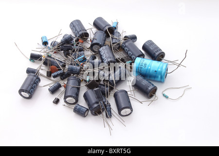 Assorted electronics components on a plain white background Stock Photo ...