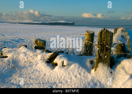 Dunnet Head over snow covered fields near Scarfskerry, Caithness ...