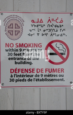 Sign in English and in Native Cree language Northern Quebec James Bay ...