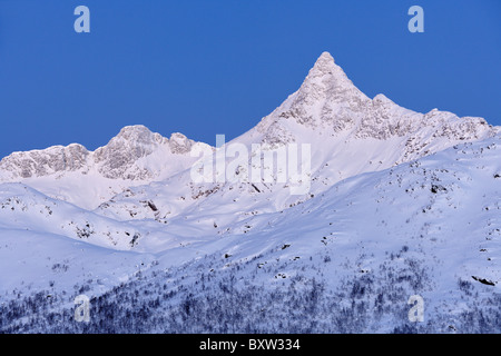 Mountain peak covered in snow sticking out of the clouds - winter ...