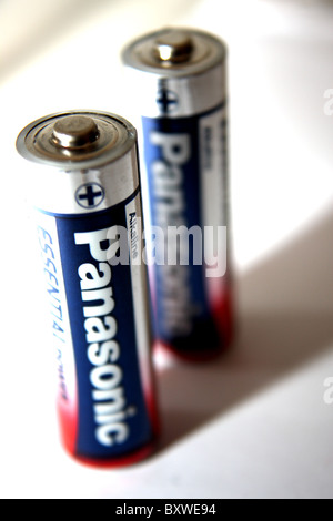 Two silver AAA and AA batteries isolated on white background. Extreme ...