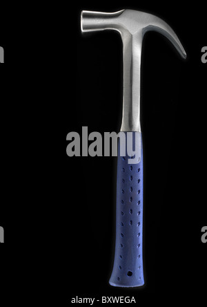 Claw hammer on blue background construction concept Stock Photo - Alamy
