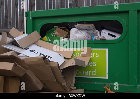 overloaded recycling facilities where people dump refuse beside skips ...