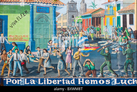 Wall mural depicting the Nicaraguan Revolution led by the FSLN against ...