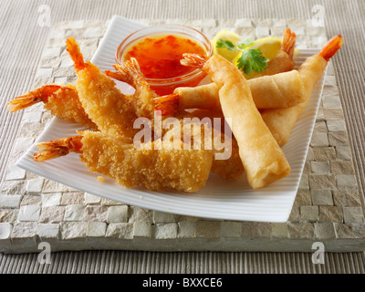 chinese starters deep fried breaded prawns spring rolls dim sum and ...