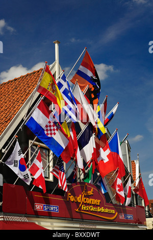 Flags on building, Volendam, Netherlands, Holland Stock Photo - Alamy