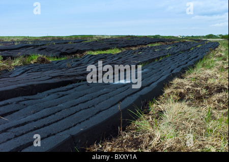 Peat turf bog lands machine cut turf Ireland Stock Photo - Alamy