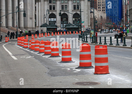 Routing traffic with pylons on Centre St in front of New York city ...