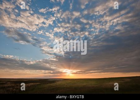 Clouds at sunset over prairie landscape, Western Block, Grasslands ...