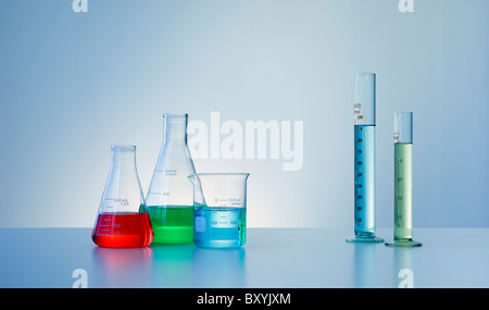Beakers and flasks with colorful liquids Stock Photo - Alamy