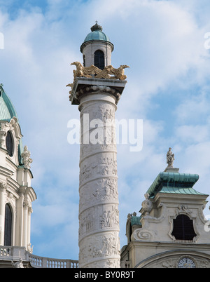 Karlskirche. Column on the right side of the church depicting scenes ...