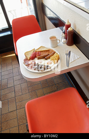Builder's cafe with full breakfast on table Stock Photo - Alamy