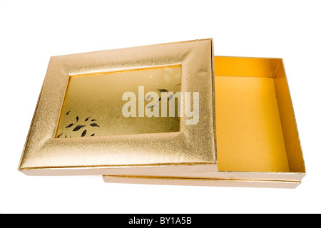empty golden box isolated on white background Stock Photo - Alamy