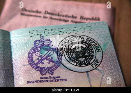 Fake border stamps in a passport; Checkpoint Charlie, Berlin at the ...