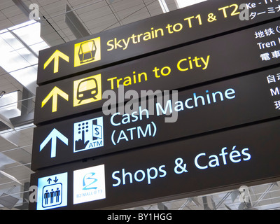 Direction signs in Interior of new modern Changi airport terminal in ...