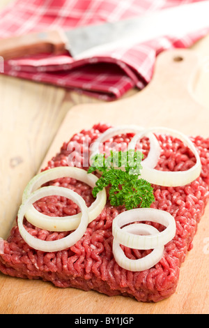 Fresh raw minced beef on cutting board and ingredients Stock Photo - Alamy