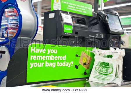 Asda store plastic carrier bags recycling point at the Brighton Stock ...
