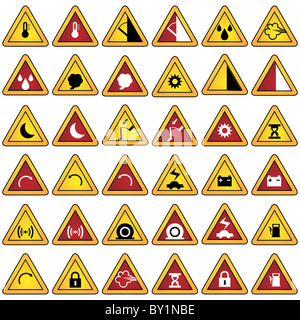 Yellow triangle warning sign with battery icon. Dangerous batteries ...