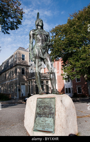 Statue of Indian Chief Massasoit in the lovely town of Plymouth ...