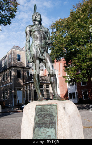 Statue of Indian Chief Massasoit in the lovely town of Plymouth ...