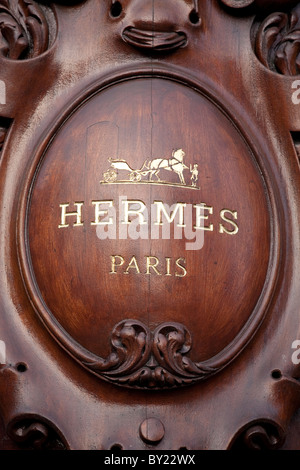 A shop sign of Hermes in Paris, on April 9, 2020 in Paris, France ...