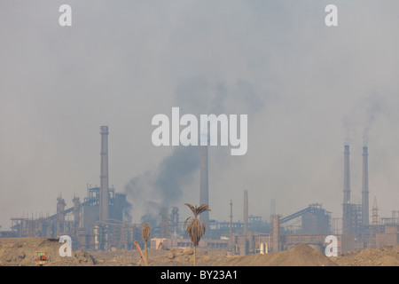 factories pouring out polluted smoke, Helwan, Cairo, Egypt Stock Photo ...