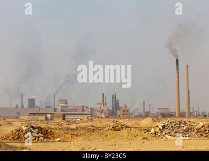 factories pouring out polluted smoke, Helwan, Cairo, Egypt Stock Photo ...