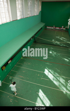 France, Aquitaine, Pau. The ancient game of real tennis in progress on ...