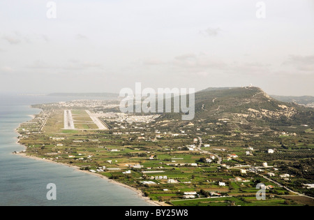 runway approach shot at the Rhodes Diagoras Airport, Greece Stock Photo ...